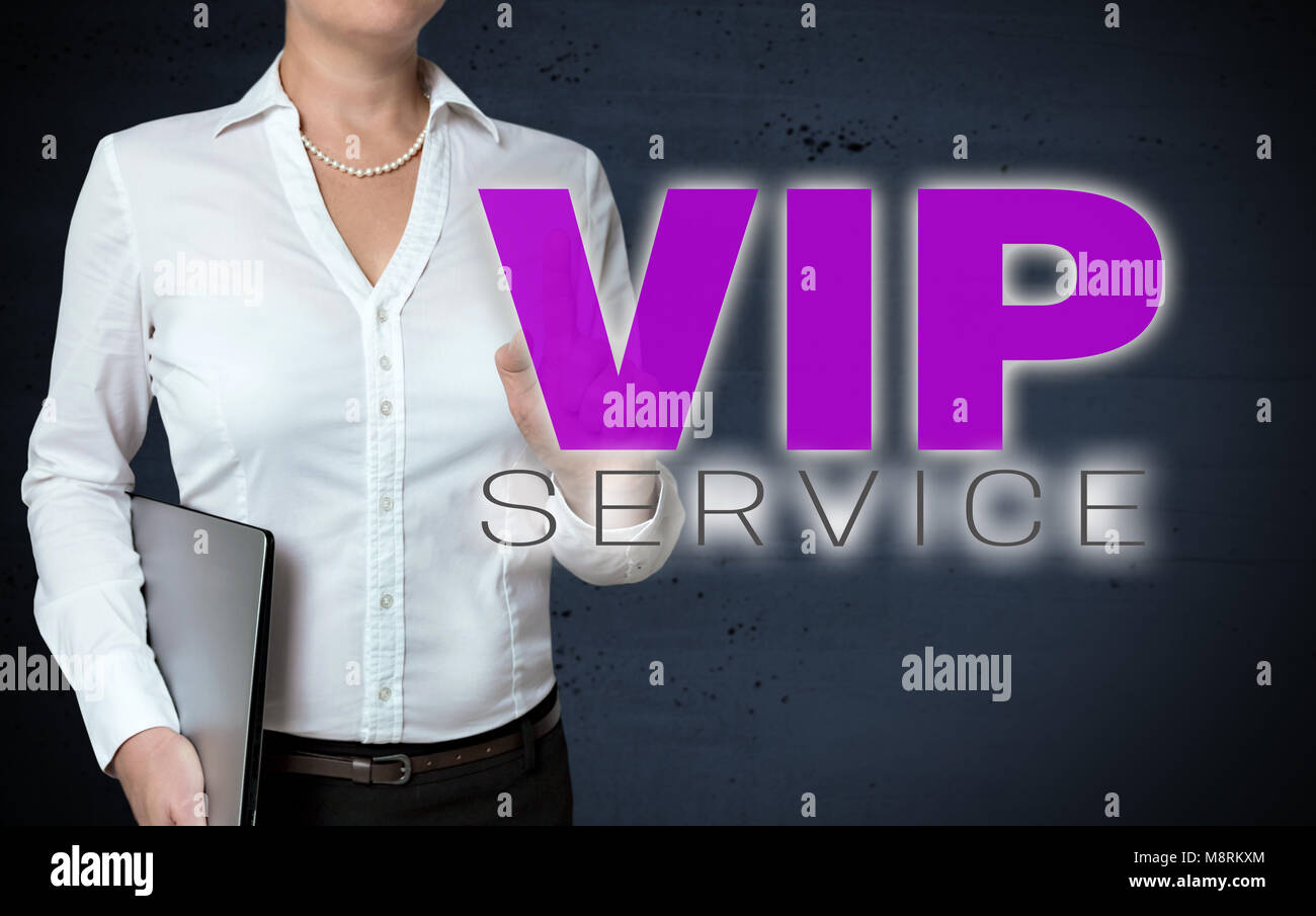 VIP service touchscreen is shown by businesswoman Stock Photo - Alamy