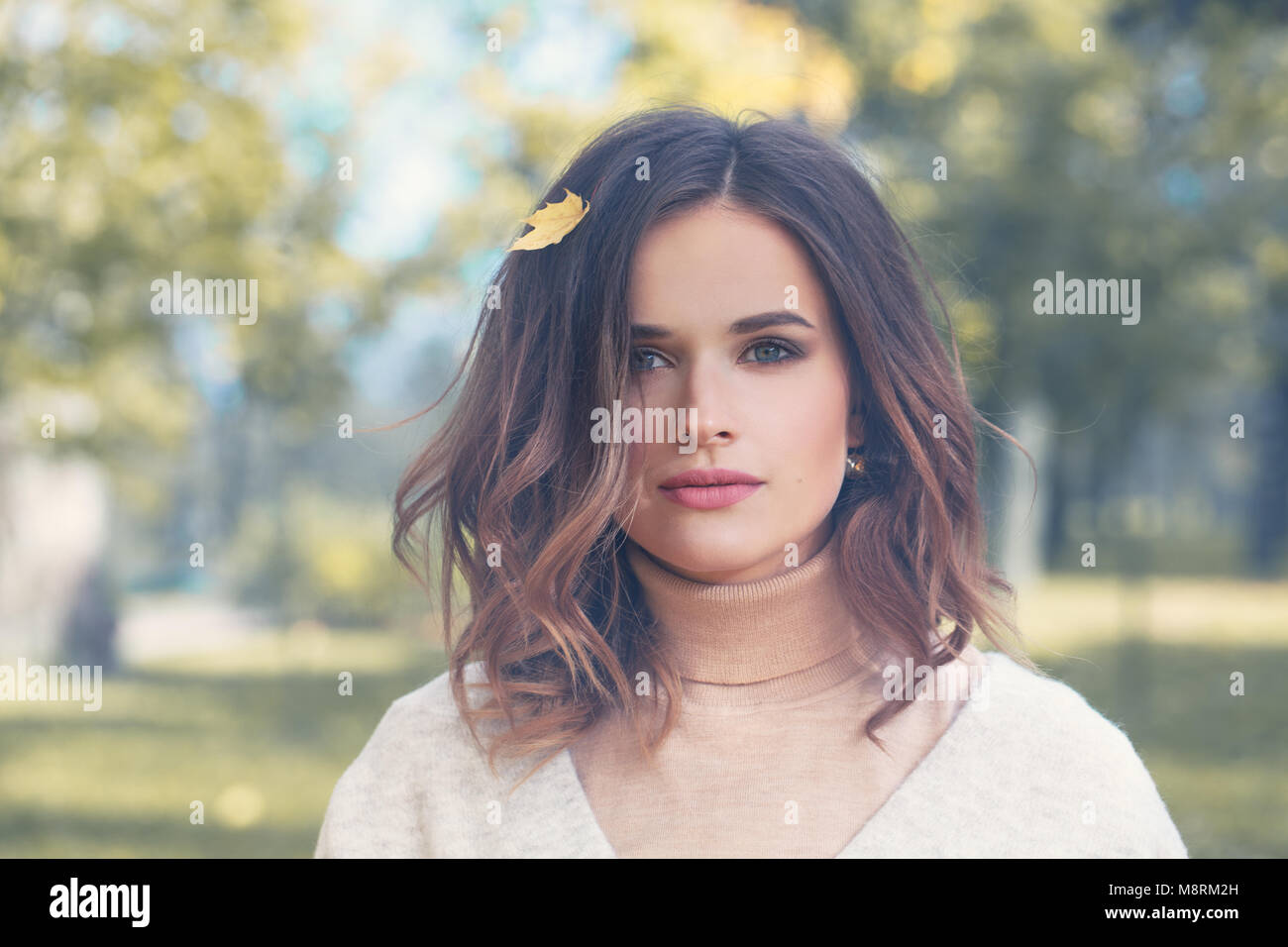 Pretty Autumn Woman Model with Brown Wavy Hair, Fall Fashion Girl ...