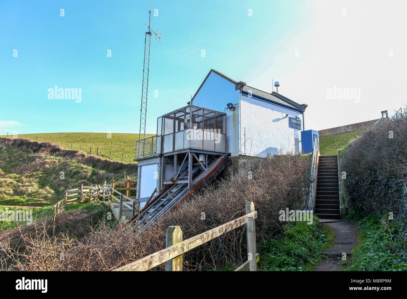 The current Lizard Lifeboat Station, reached by a funicular railway, at ...