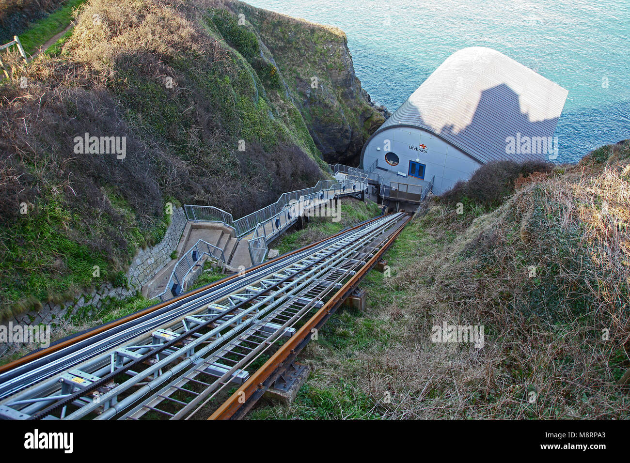 The current Lizard Lifeboat Station, reached by a funicular railway, at ...