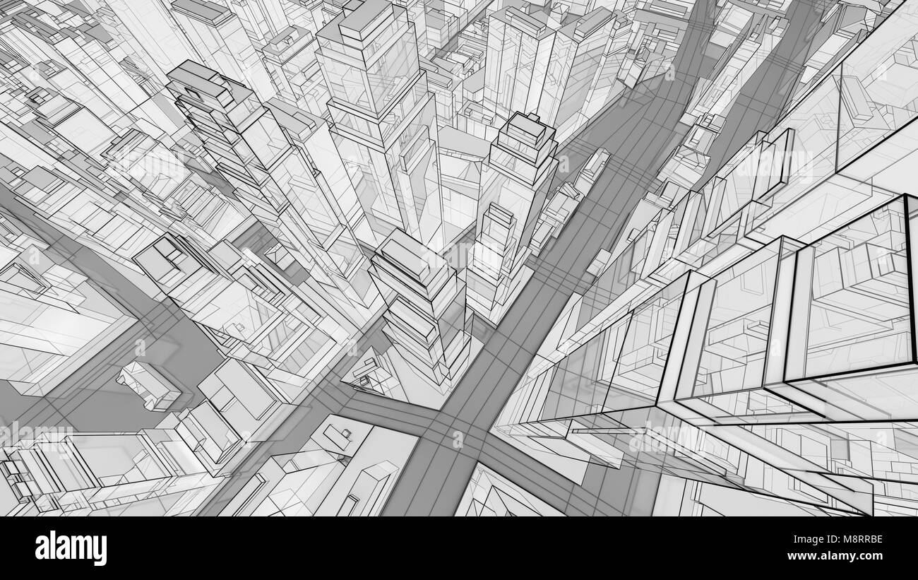 Sketch of modern city, aerial view Stock Photo - Alamy
