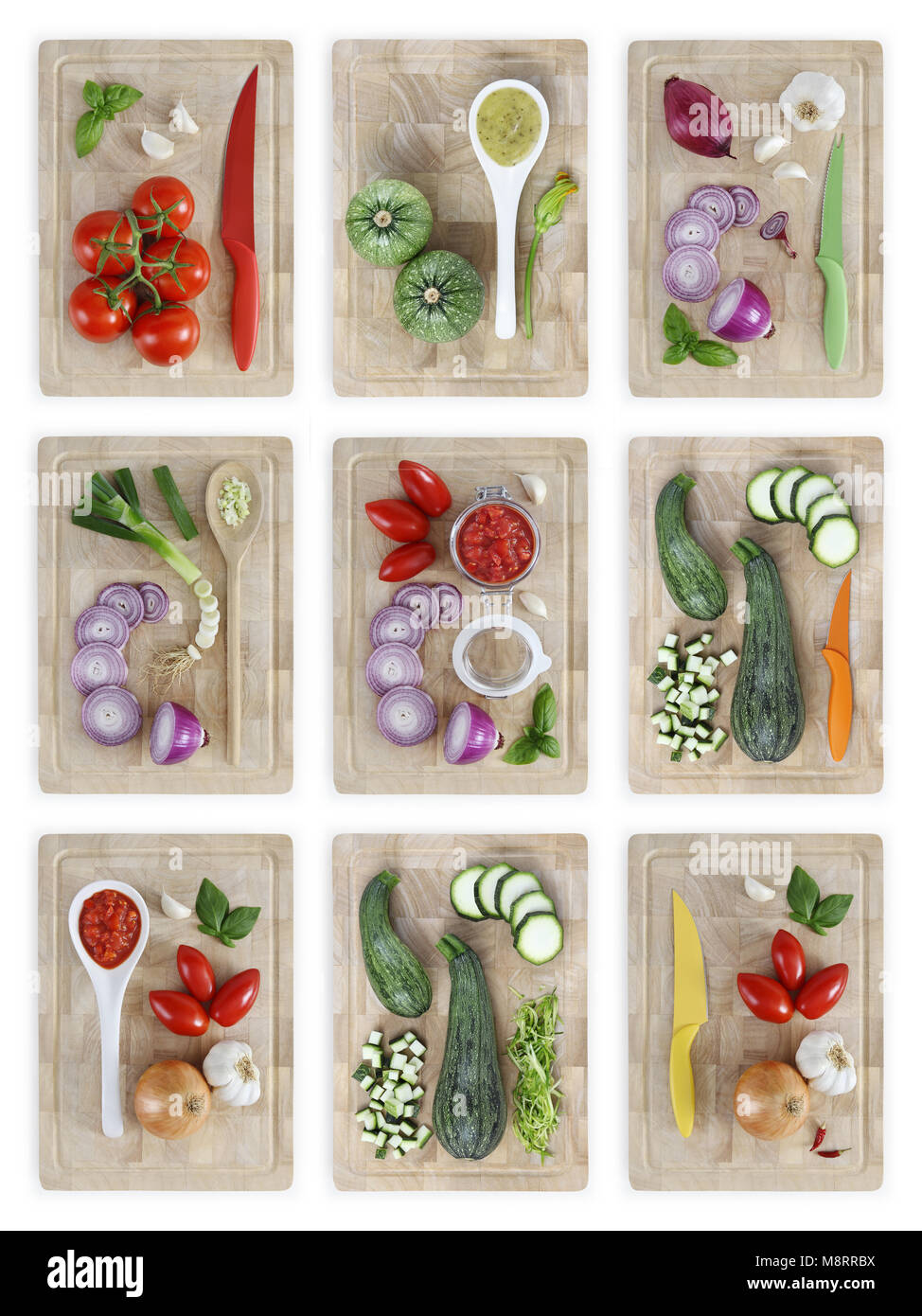 set of cutting boards with many vegetables isolated on white background ...