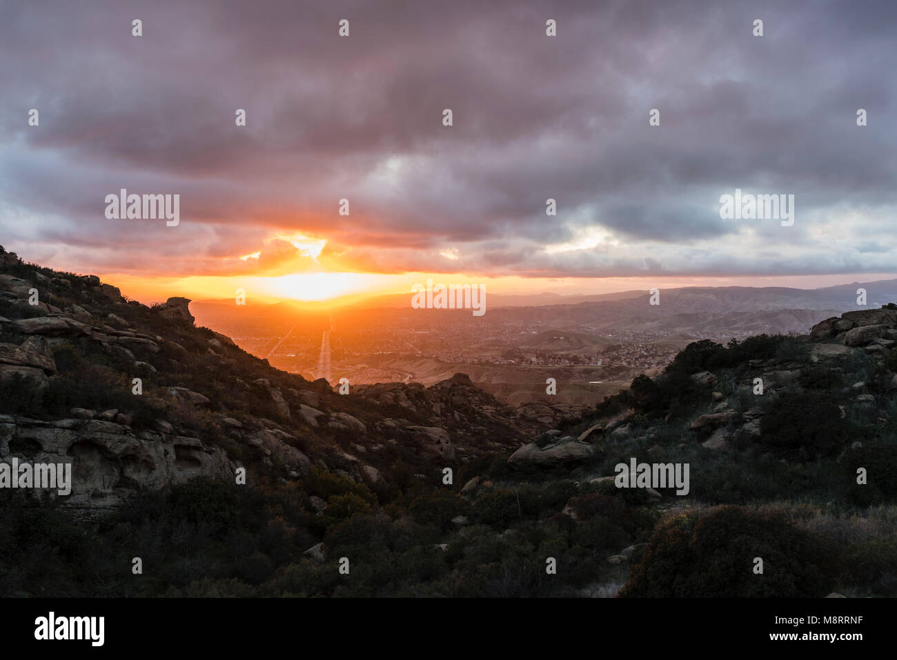 Winter storm clouds with sunset above Simi Valley in Ventura County ...