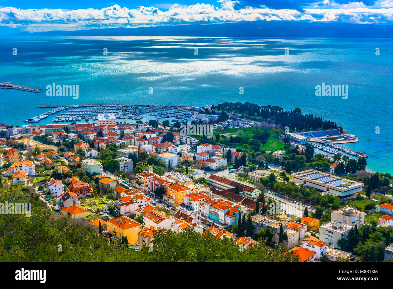 Aerial view at luxury marina in Split city, Croatia Mediterranean Stock ...