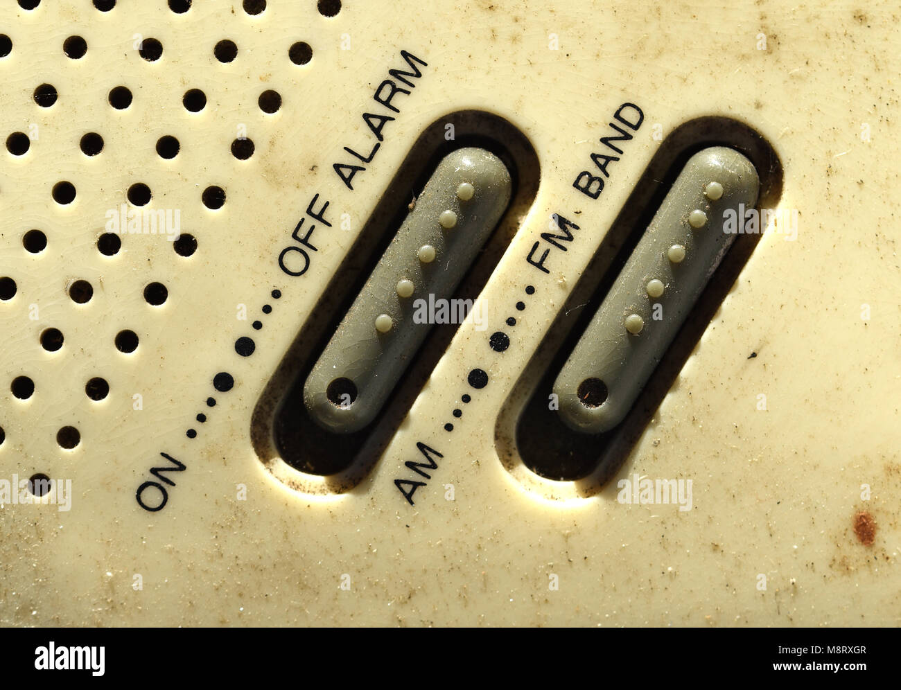 Slider controls on an old radio Stock Photo - Alamy