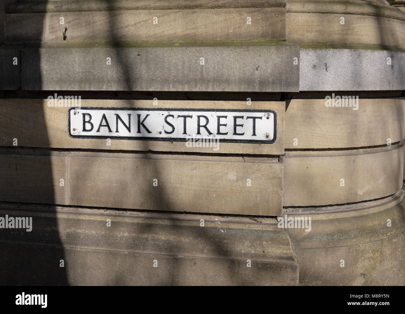 Bank street name plate on old bank building in bury lancashire uk Stock ...