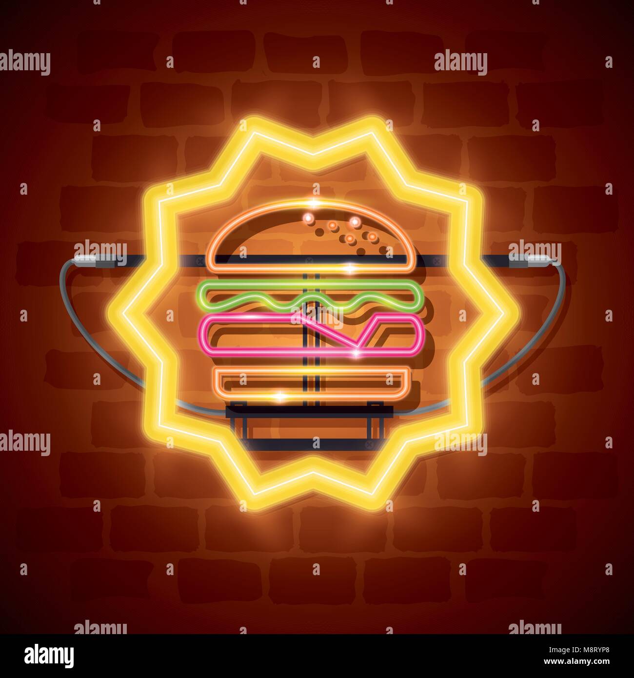 fast food burger neon label vector illustration design Stock Vector ...
