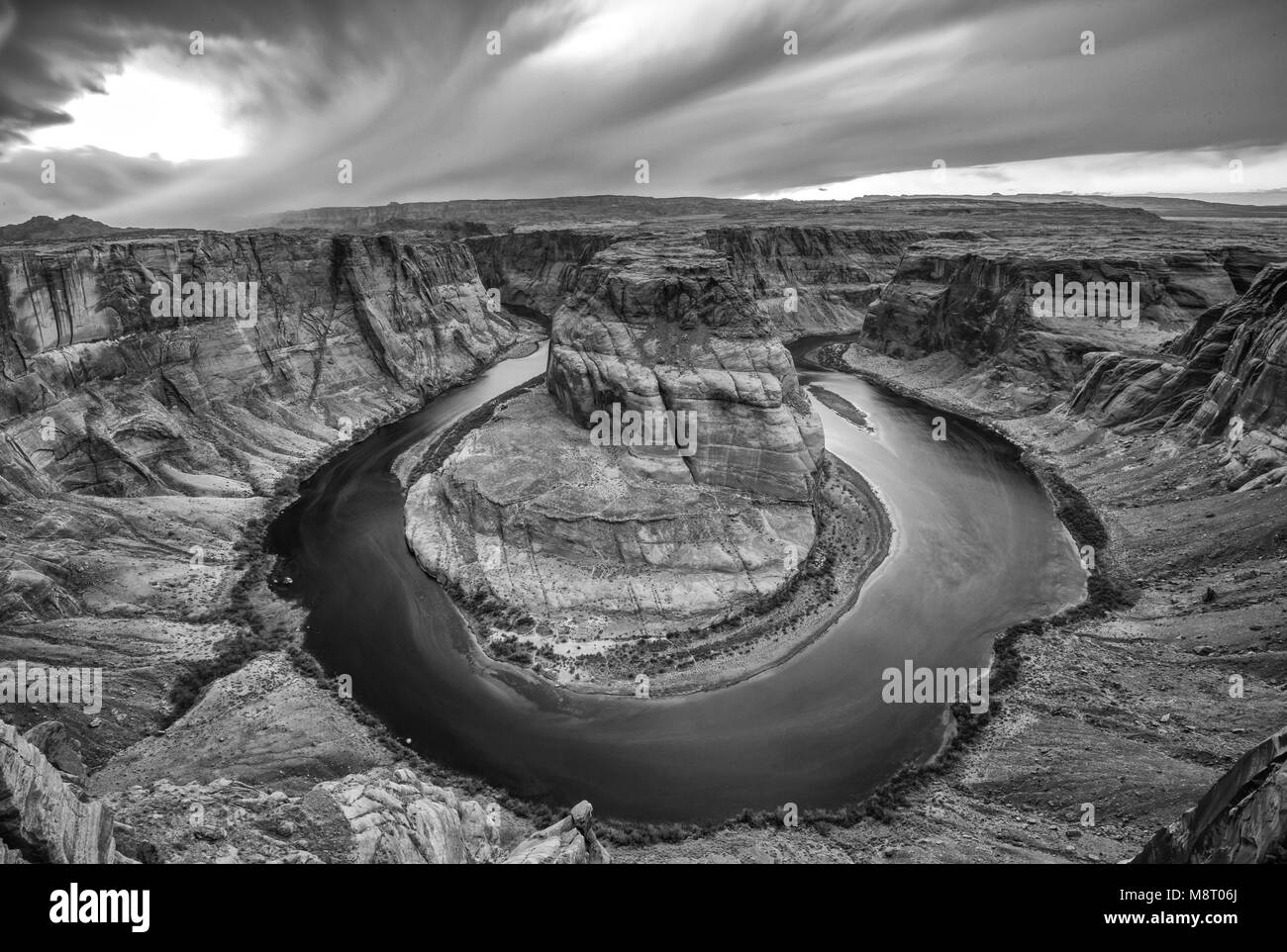 Black and white image of the Colorado River flowing through Horseshoe ...