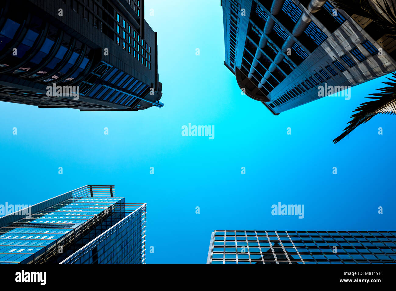 Bottom up view of Modern office building in Hong Kong Stock Photo - Alamy