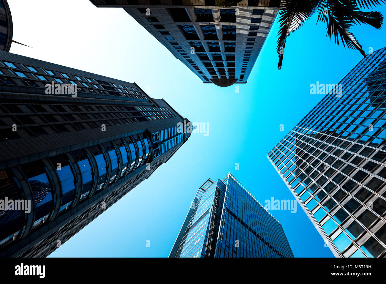 Bottom up view of Modern office building in Hong Kong Stock Photo - Alamy