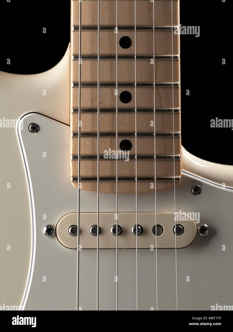 White single coil guitar close up, for music,entertainment themes Stock ...