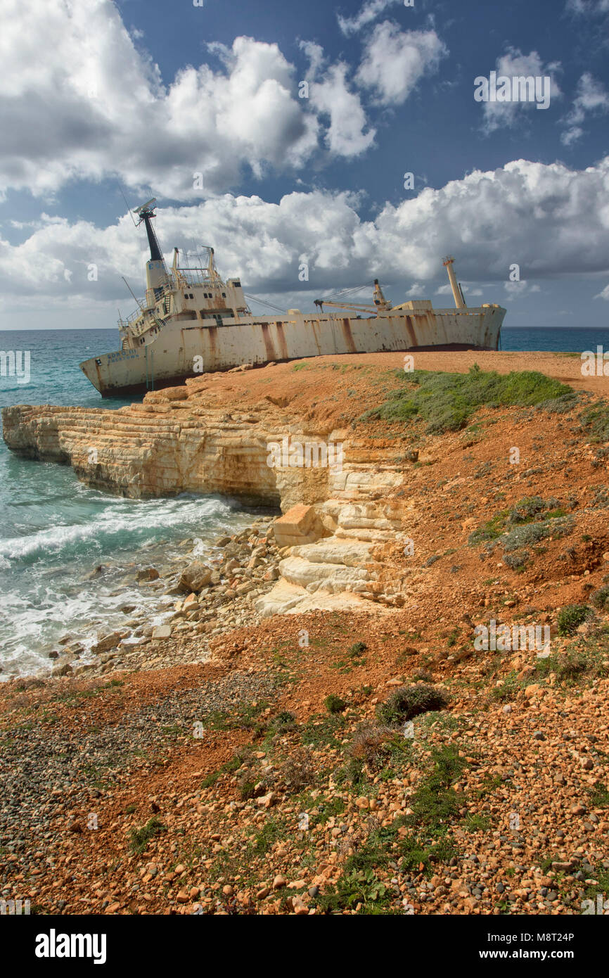 The Edro 3 shipwreck on the coast of Pegeia, Paphos district, Cyprus ...