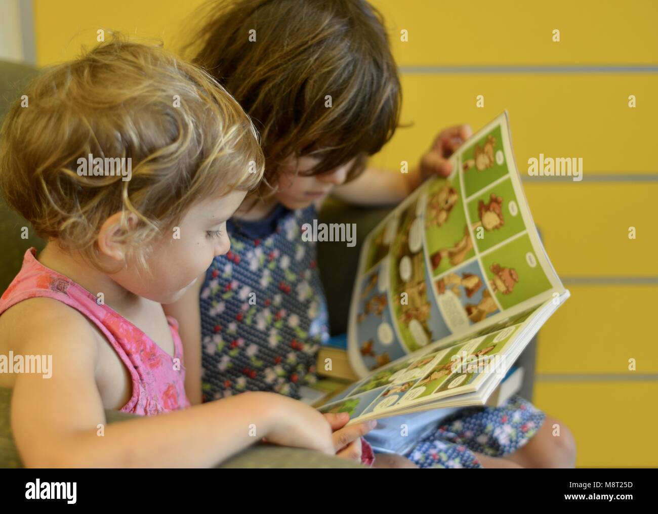 Two girls reading a book in a public library, CityLibraries Aitkenvale ...
