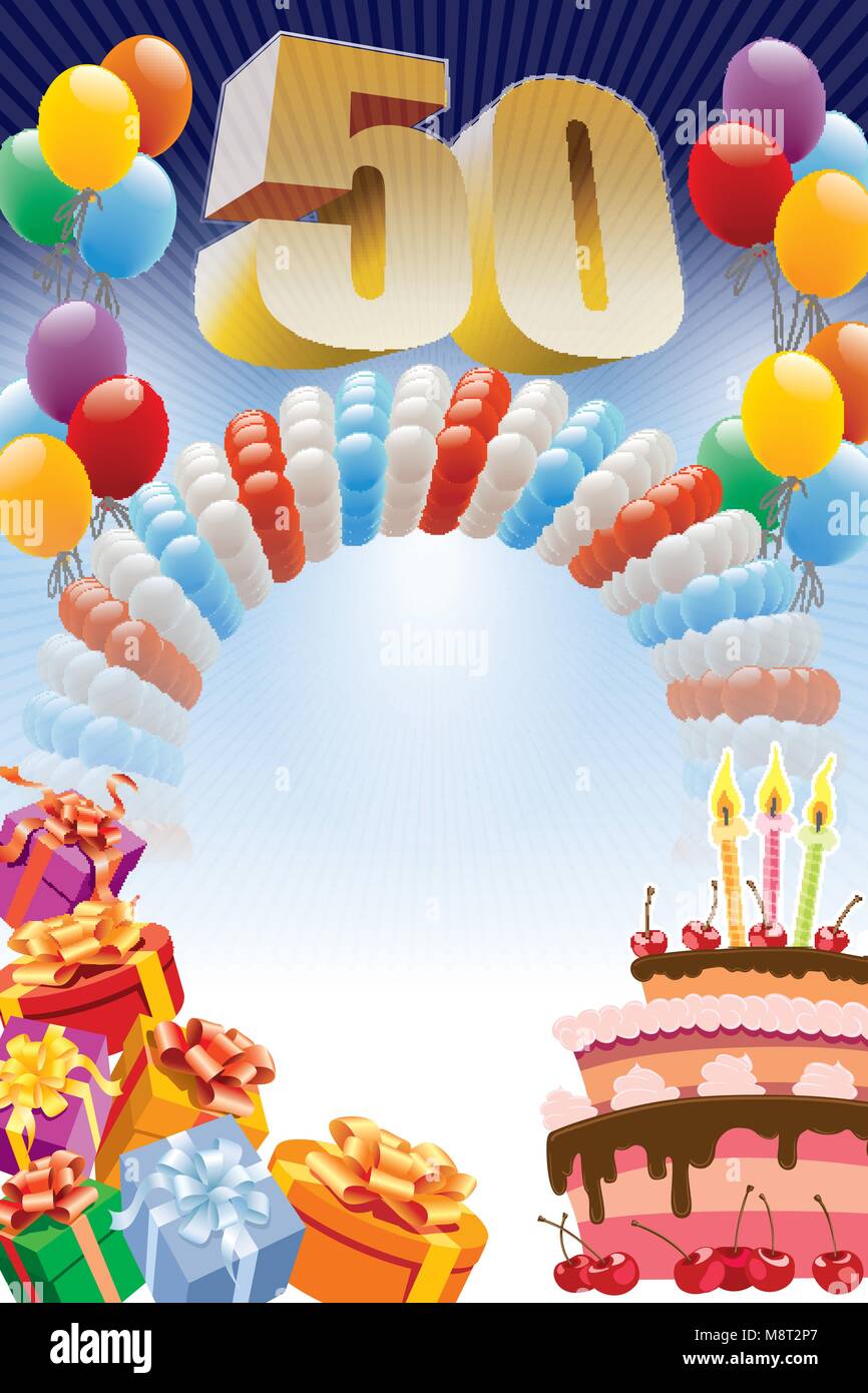 Background with design elements and the birthday cake. The poster or ...