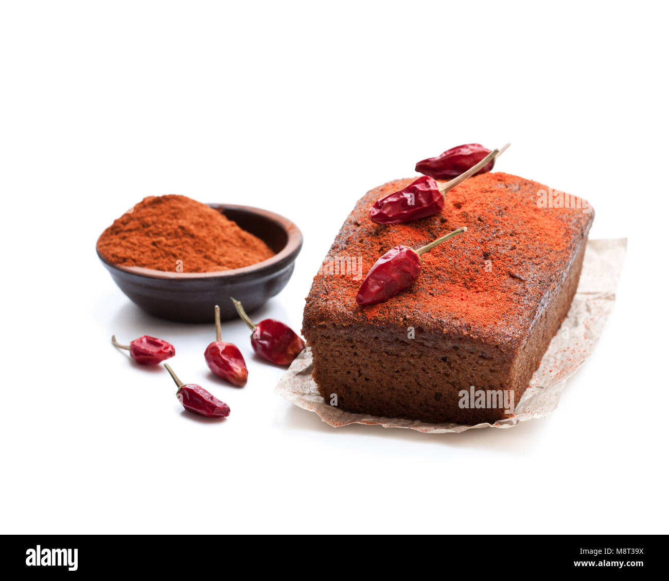 Delicious chocolate cake with chili isolated on white Stock Photo - Alamy