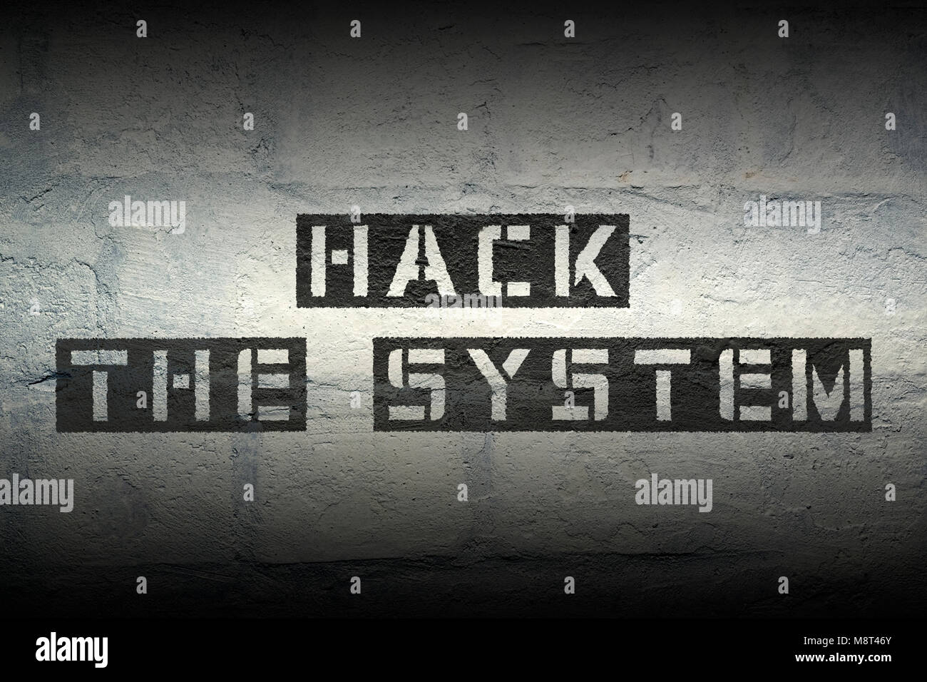 hack the system exclamation stencil print on the grunge brick wall with ...