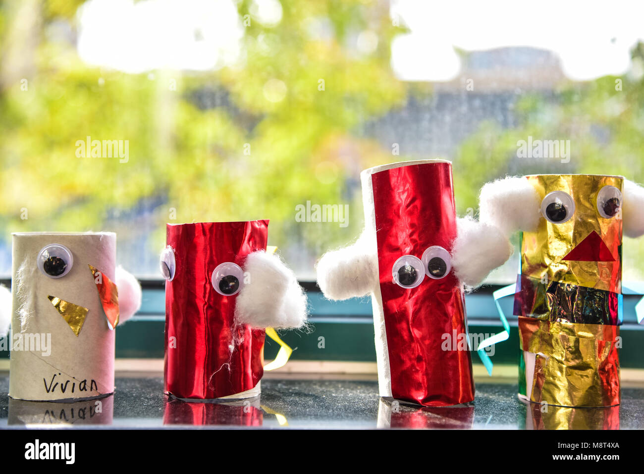 Four student made "people" made from toilet paper roll and google eyes ...
