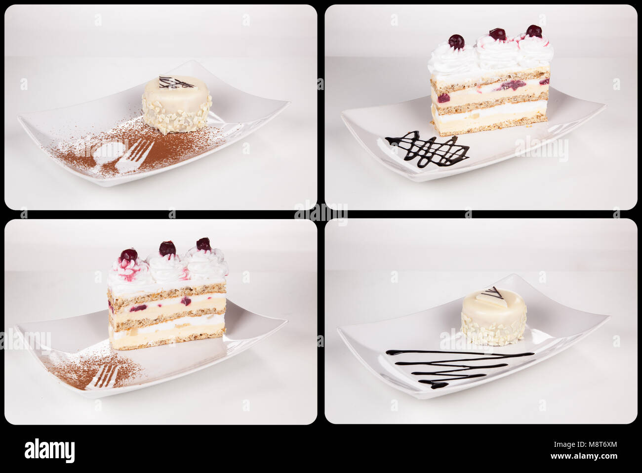 collection of various cakes on white background. each one is shot ...