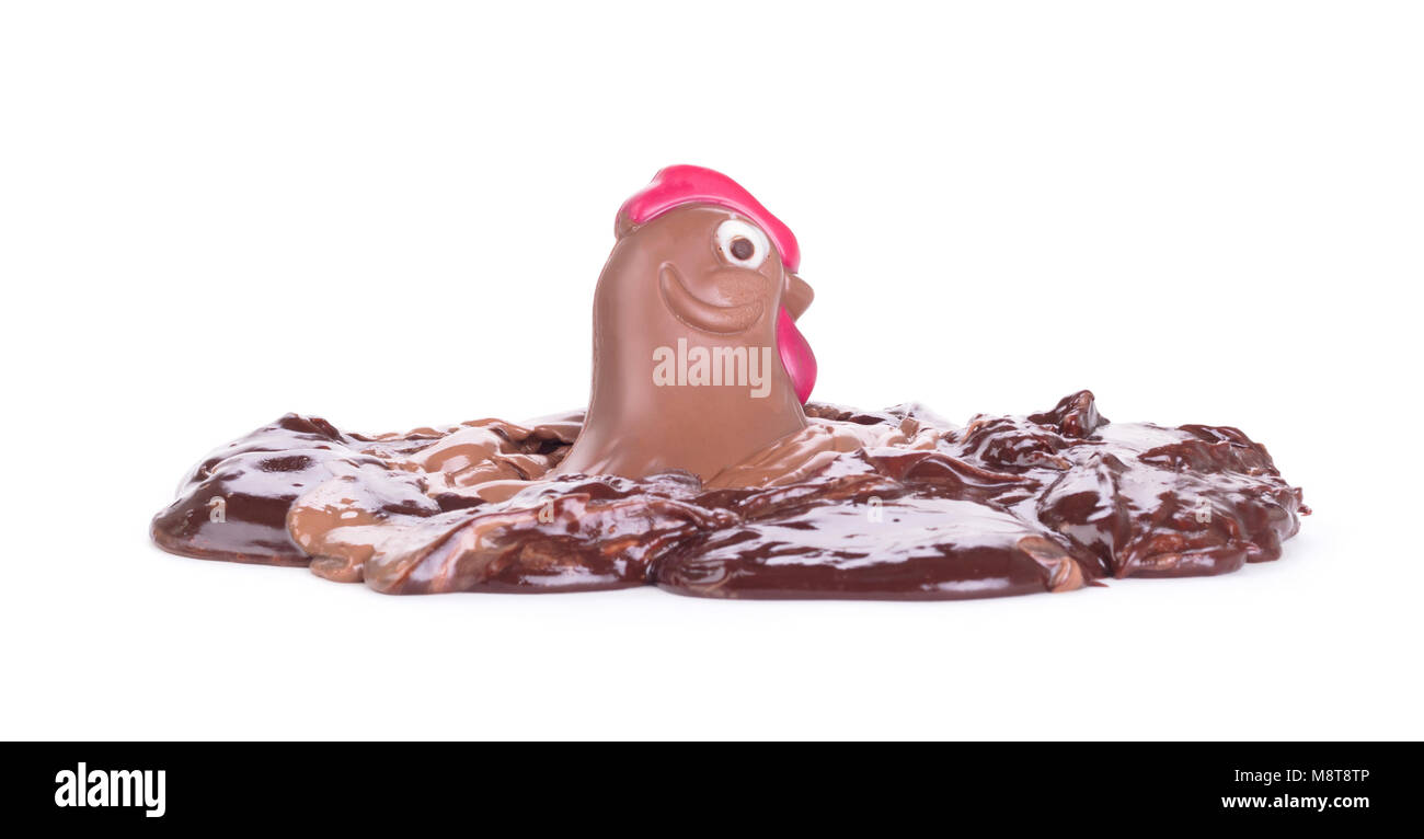 Melting chocolate easter chicken - Isolated on white background Stock ...