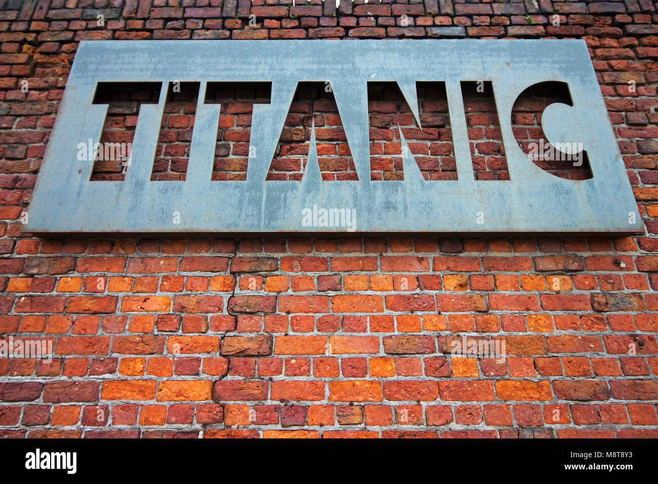 Sign at the entrance to the Titanic Hotel, part of the redevelopment of ...