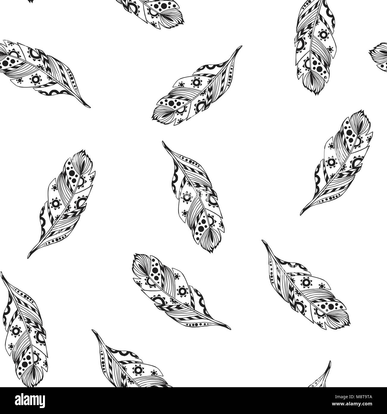 Seamless background vintage carved feathers. Pattern. White feathers on ...