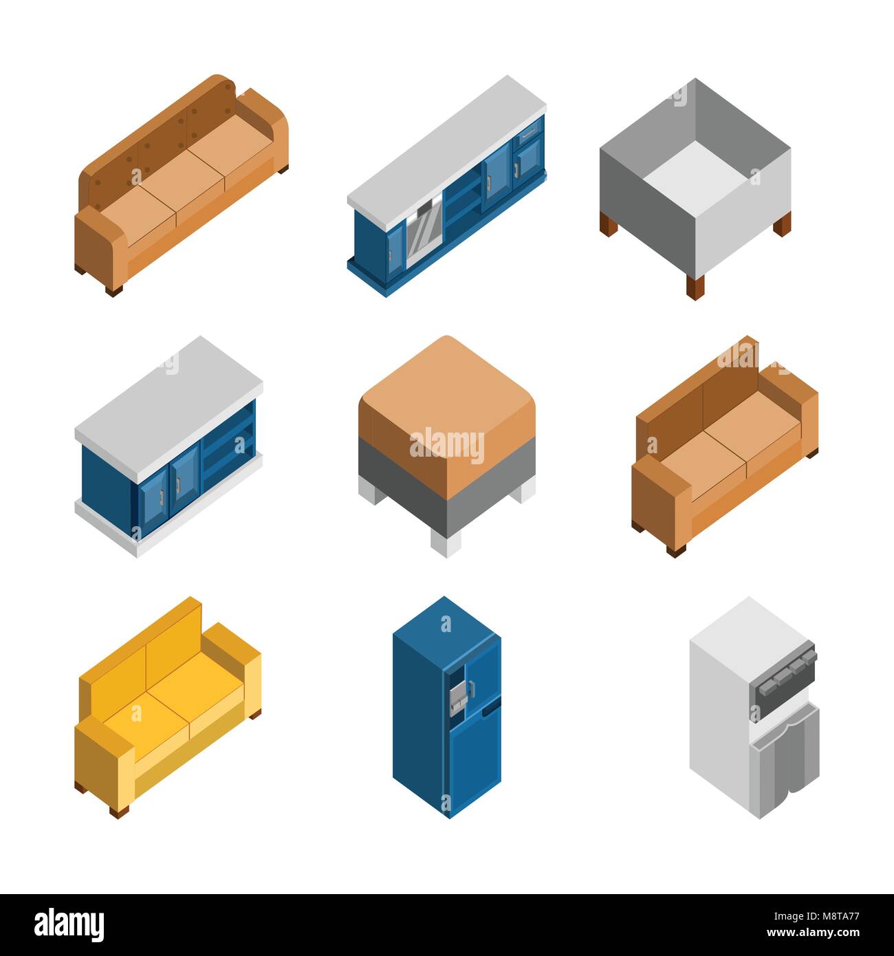 Various 3D Isometric Home Furniture Vector Illustration Graphic Design ...