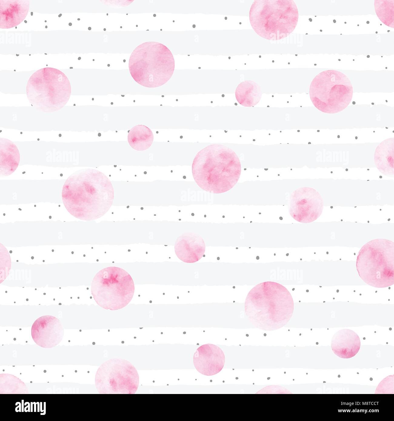 Vector watercolor pink circles seamless pattern on the stripped ...