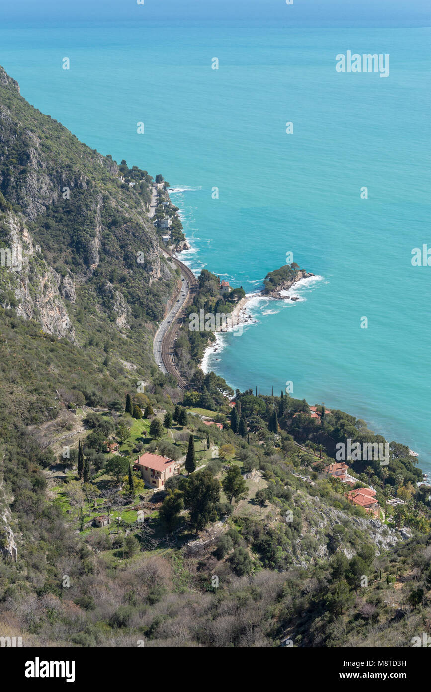 Pointe de Cabuel, French Riviera, viewed from the Moyenne Corniche ...