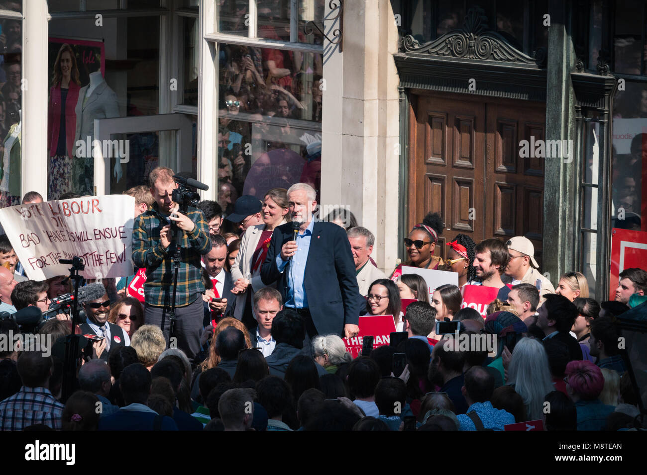 Jeremy Corbyn addresses the crowd at a Labour Party rally in St Helen's ...
