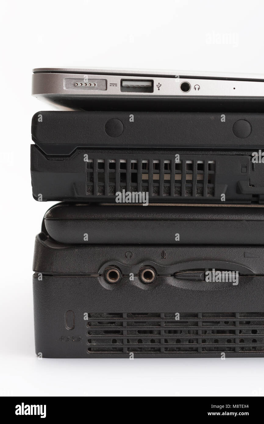 Comparing of ports of laptops, new modern and old laptop, present and ...