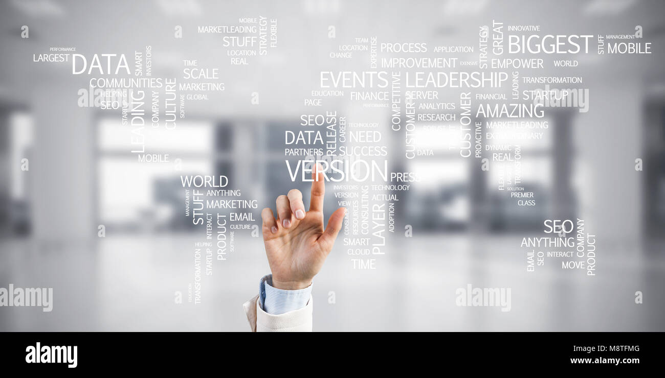 Close of businesswoman hand touching global business concept on screen ... Close of businesswoman hand touching global business concept on screen ...