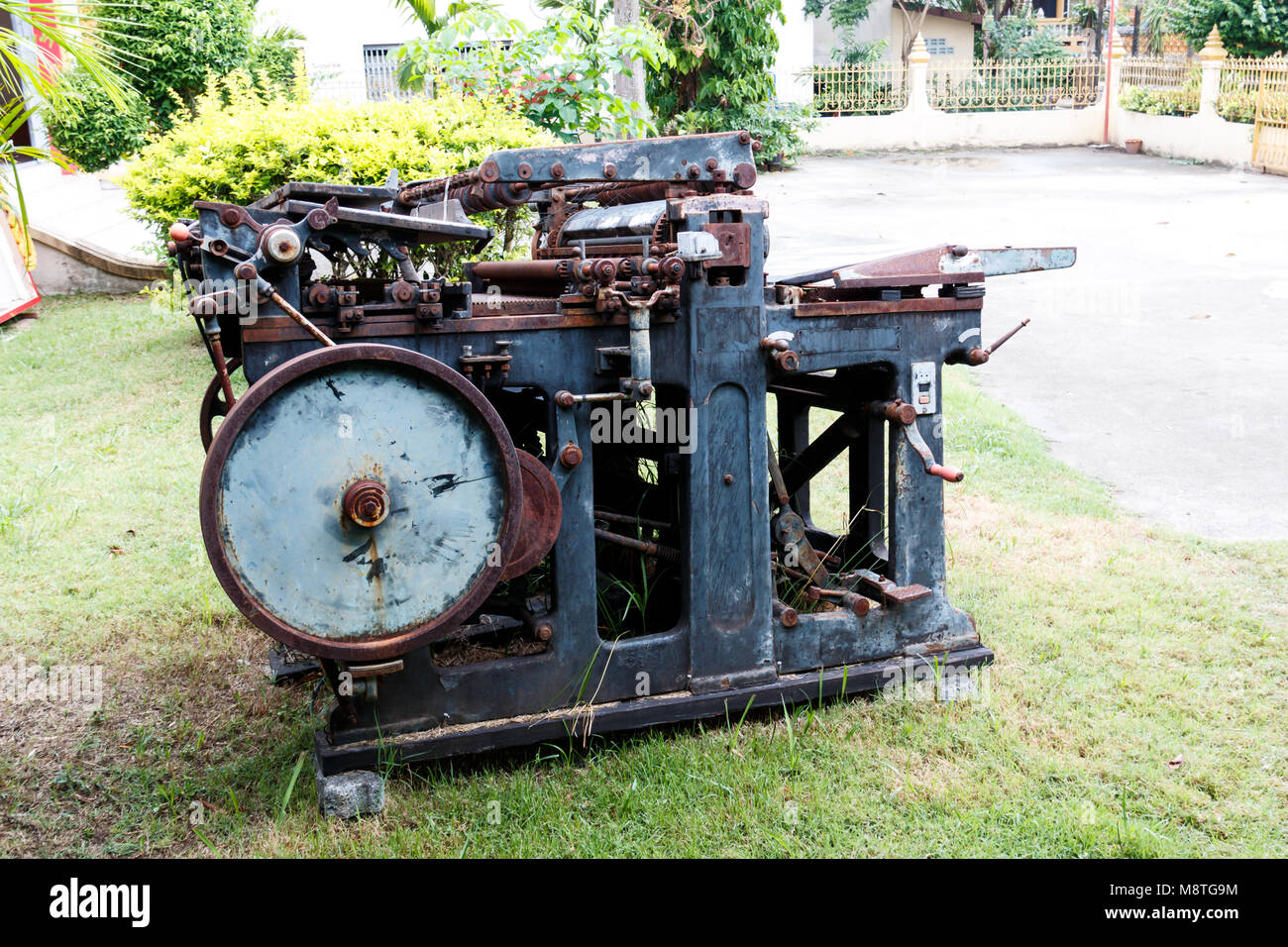 old machine for printing in Thai Temple Stock Photo - Alamy