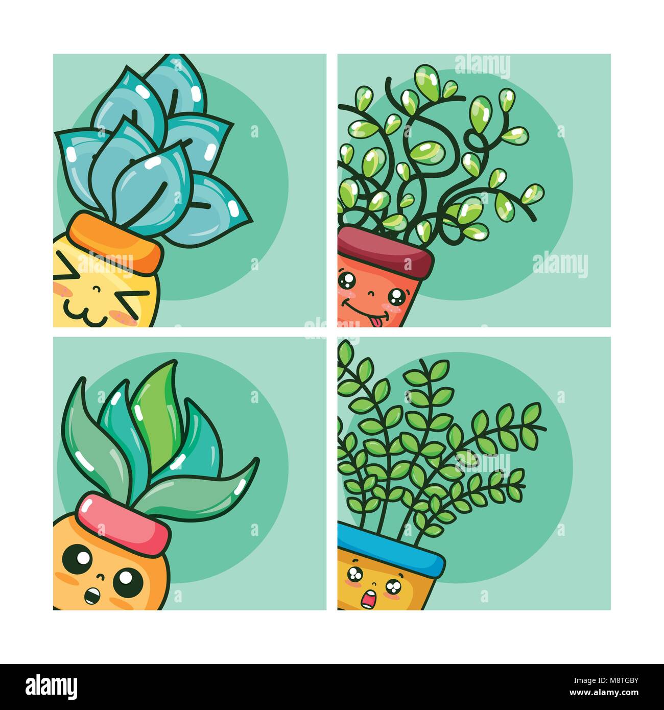 Set of cute houseplants cartoon on colorful frames Stock Vector Image ...