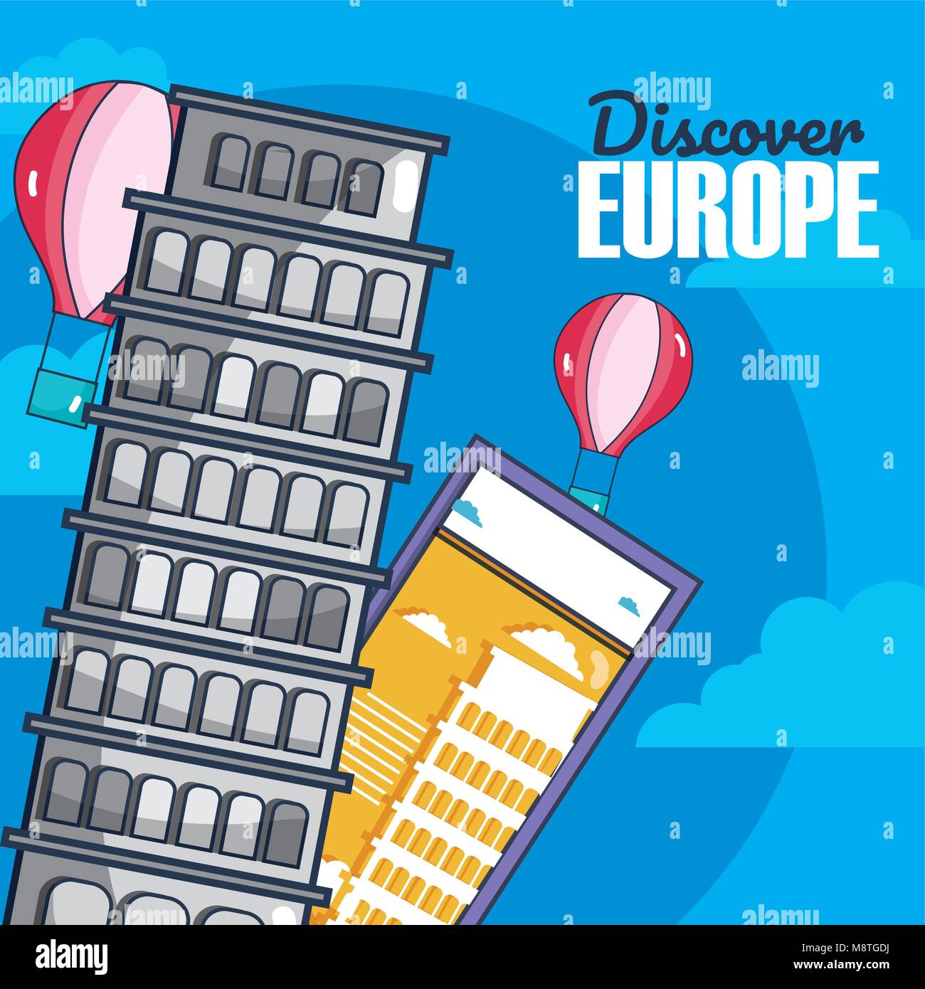 Travel and discover europe card over sky background Stock Vector Image ...