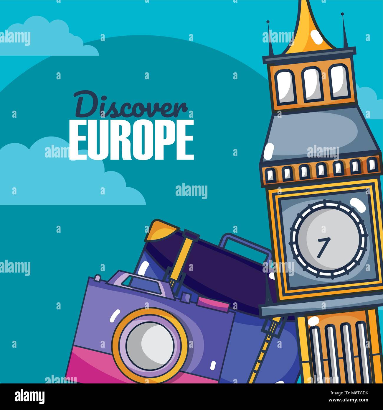 Travel and discover europe card over sky background Stock Vector Image ...