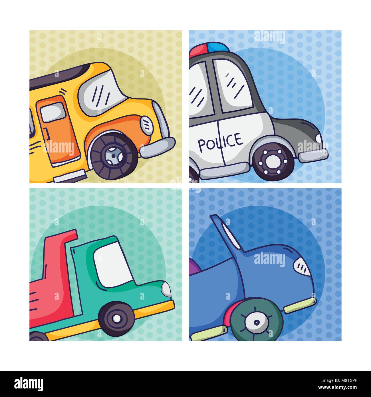 Set of cartoons vehicles on frames Stock Vector Image & Art - Alamy