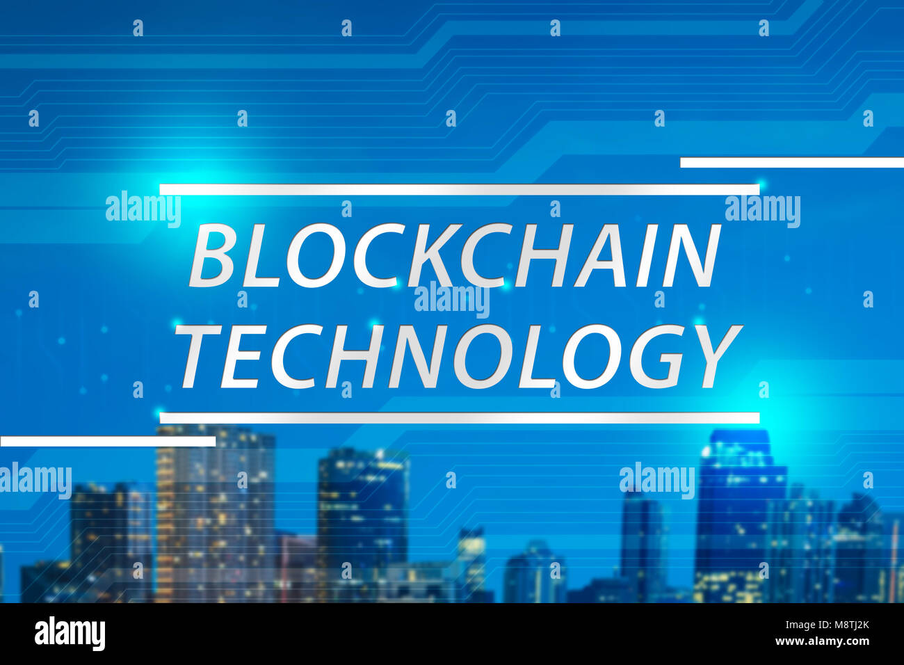Blockchain technology concept with cityscape background Stock Photo - Alamy