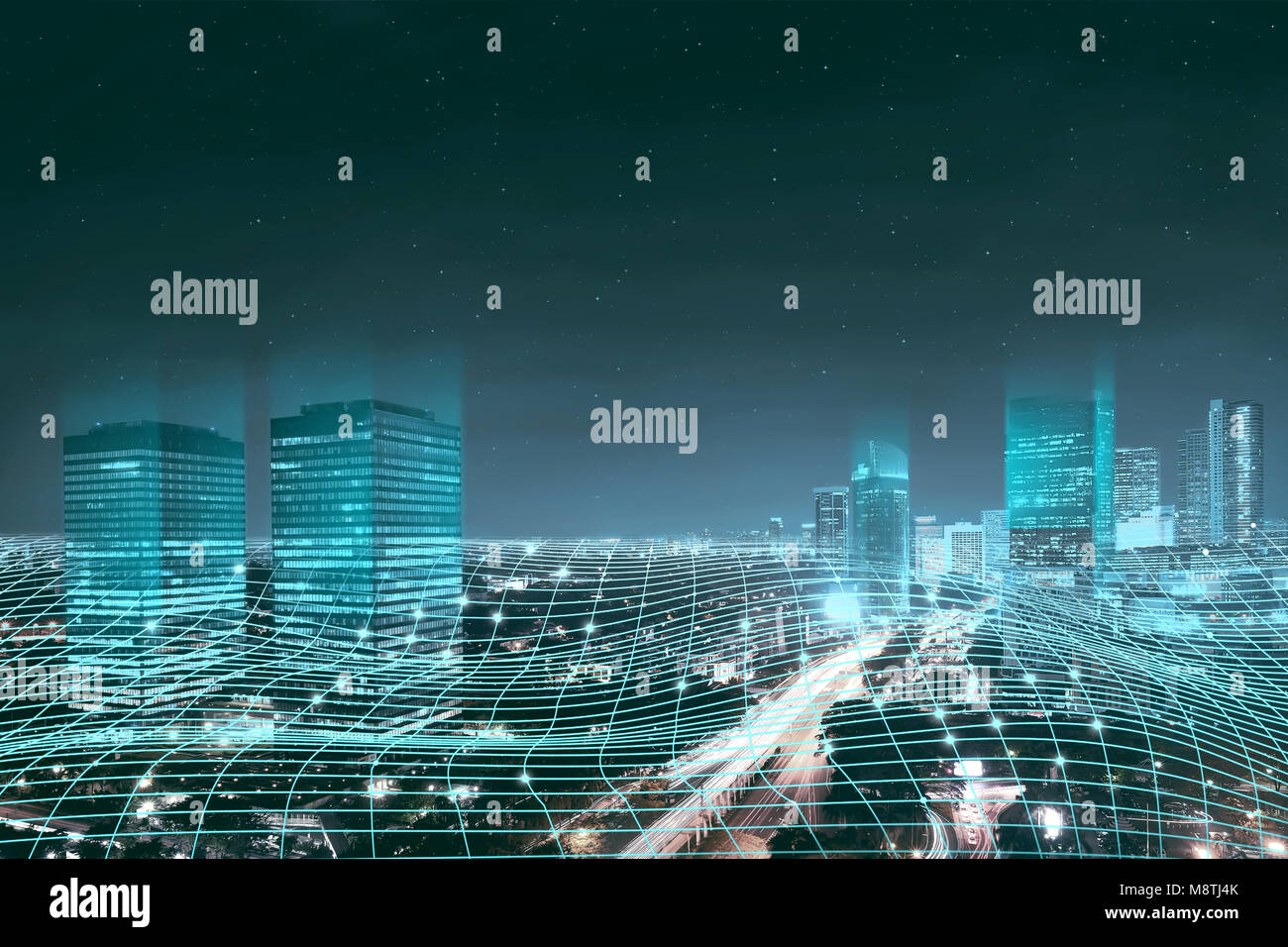 Abstract digital network connection on the city Stock Photo - Alamy
