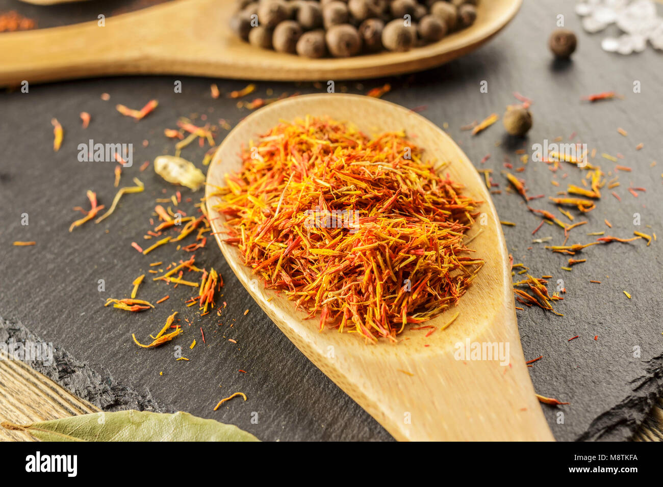 Dried saffron, seasoning. Kitchen mess, cooking. Fragrant natural ...