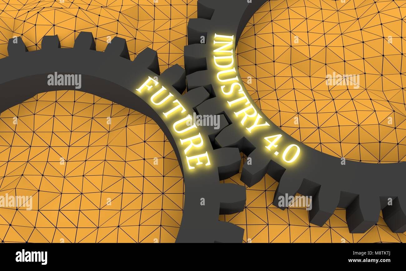 Industry four point zero text on the Gears Stock Photo - Alamy