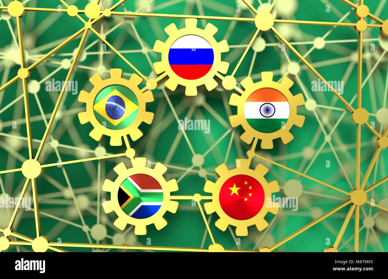 BRICS union members national flags on gears Stock Photo - Alamy