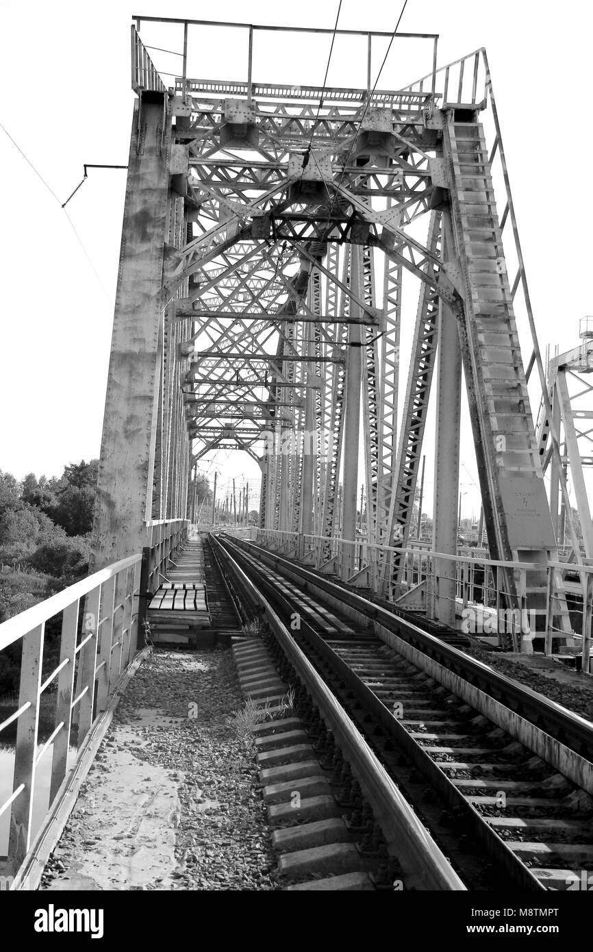 Railway construction crossing view Black and White Stock Photos ...