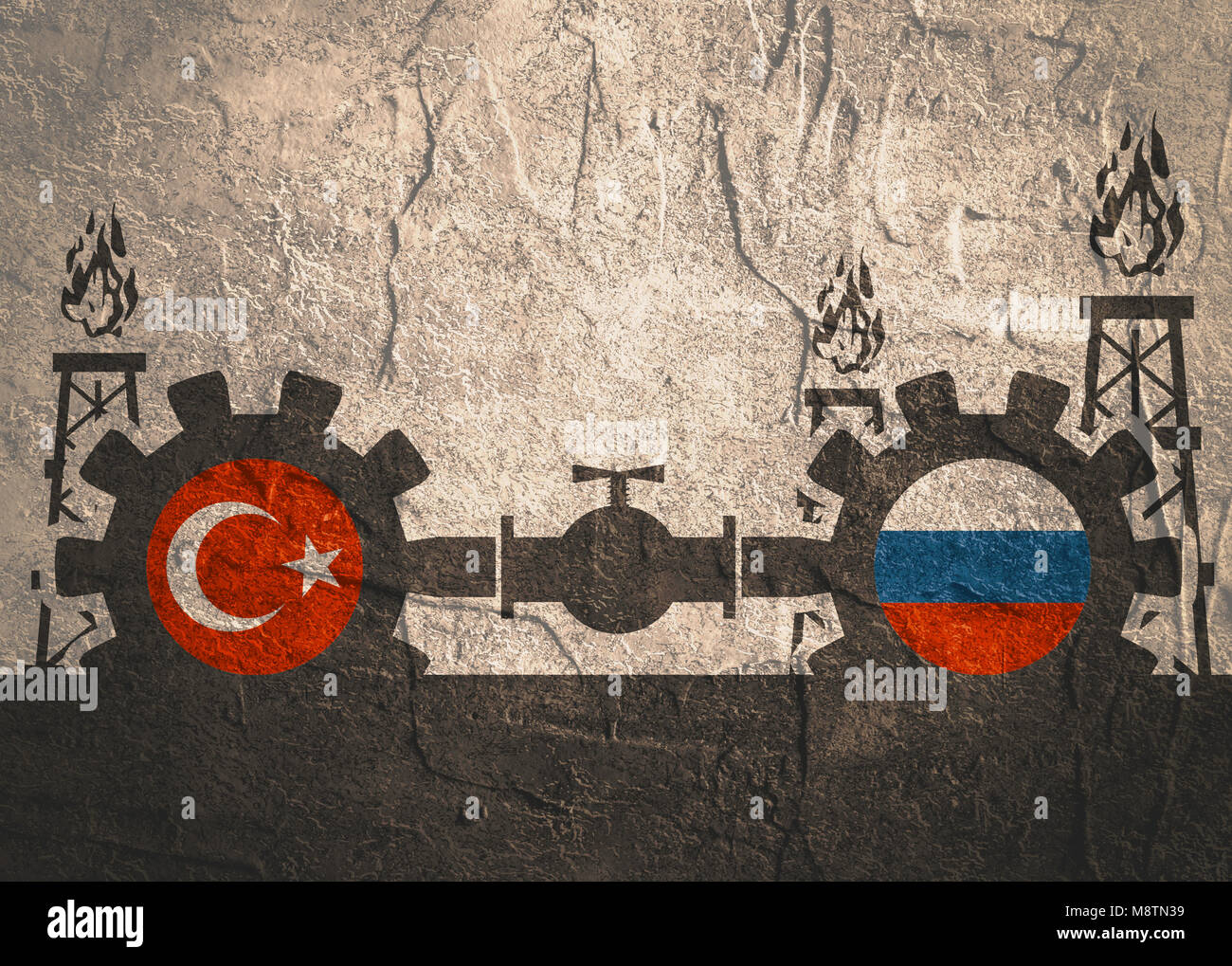 Russia and Turkey flags on gears Stock Photo - Alamy