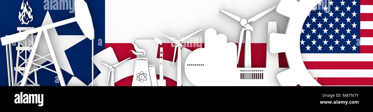 Energy and Power icons set. Header banner with Texas USA flags Stock ...