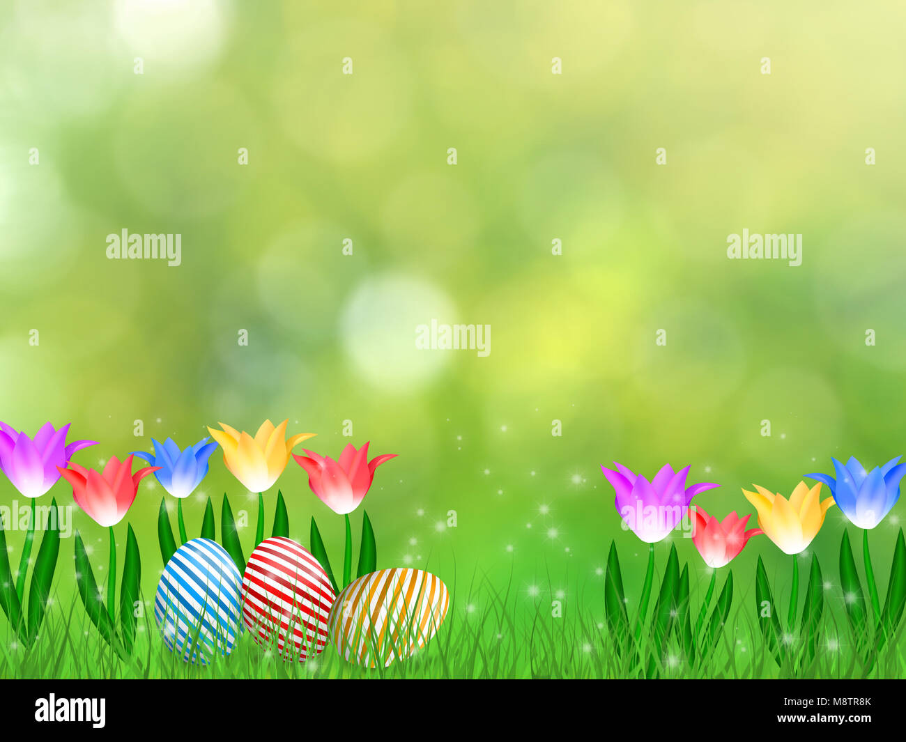 Easter springtime background with eggs, flowers decorations Stock Photo ...