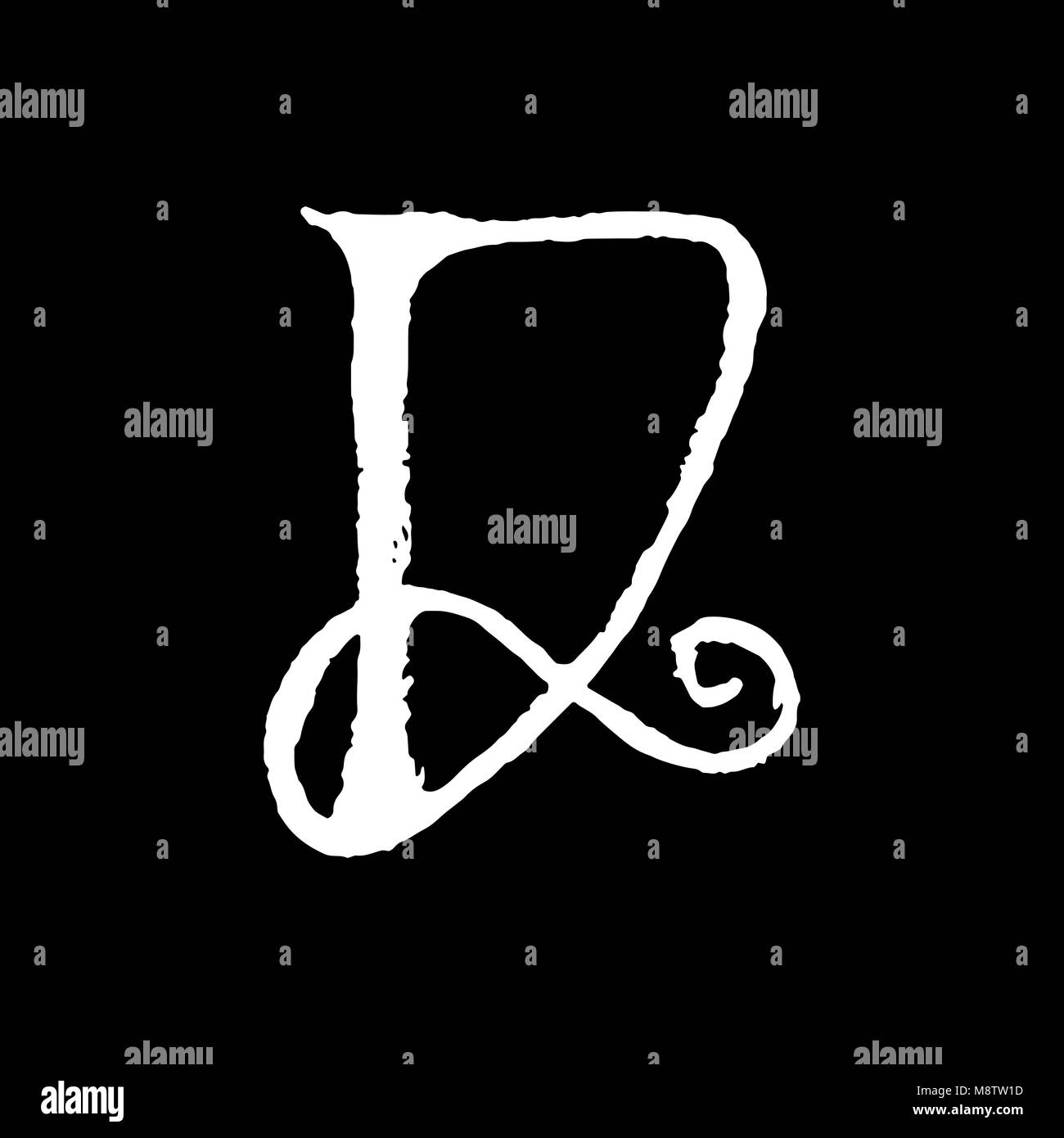Letter D. Handwritten by dry brush. Rough strokes textured font. Vector ...