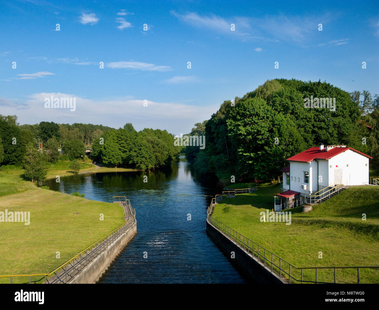 Dam and hydroelectric power plant on the Brda River. Tuchola Pinewoods ...