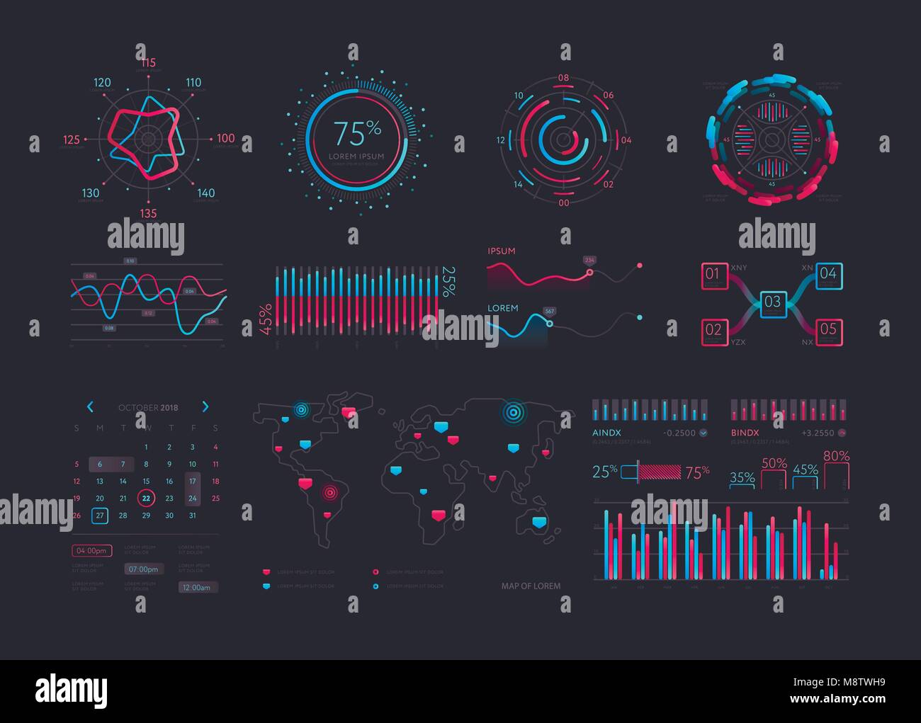 Interface screen with data infographic digital illustration. Dashboard ...