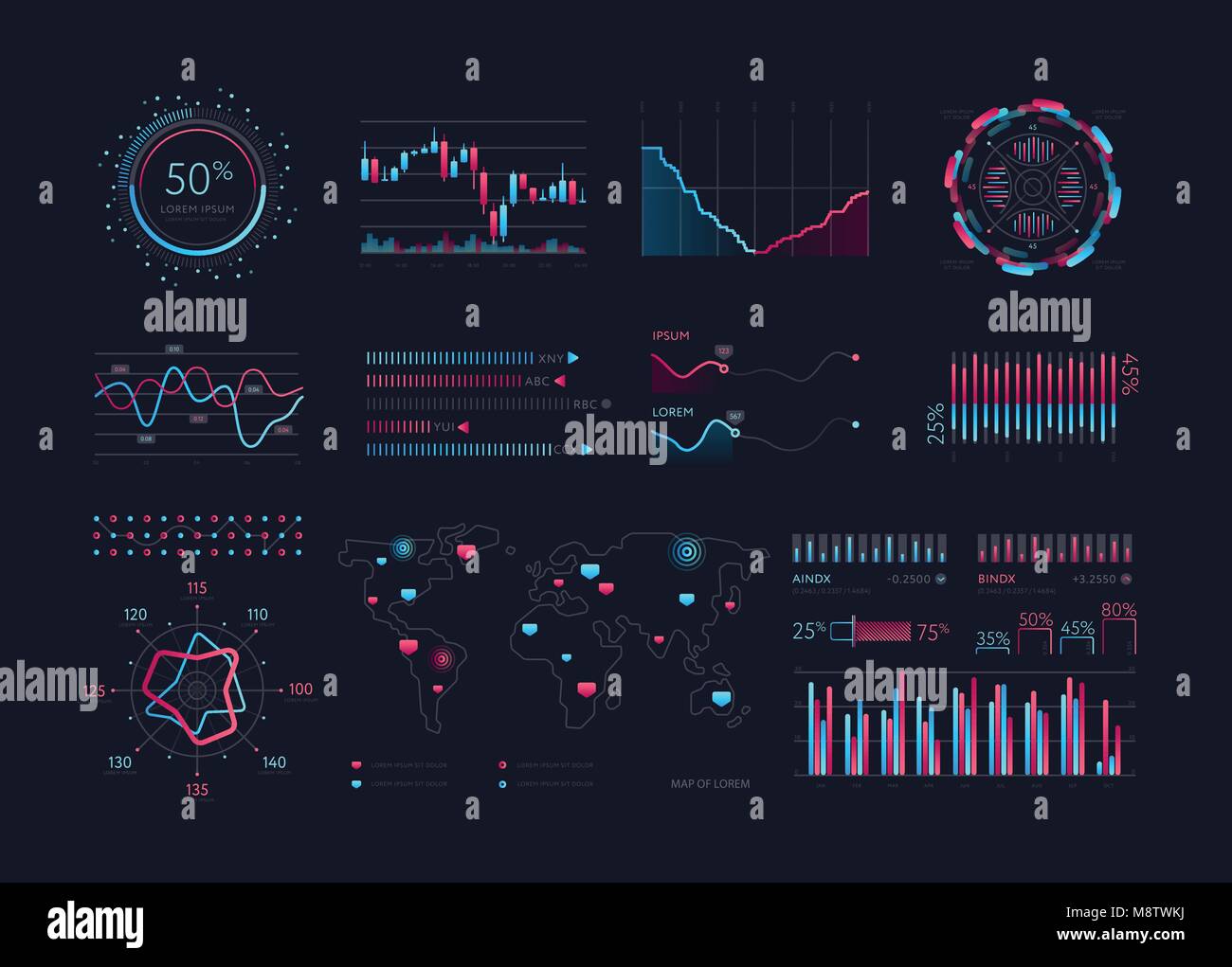 Interface screen with data infographic digital illustration. Dashboard ...