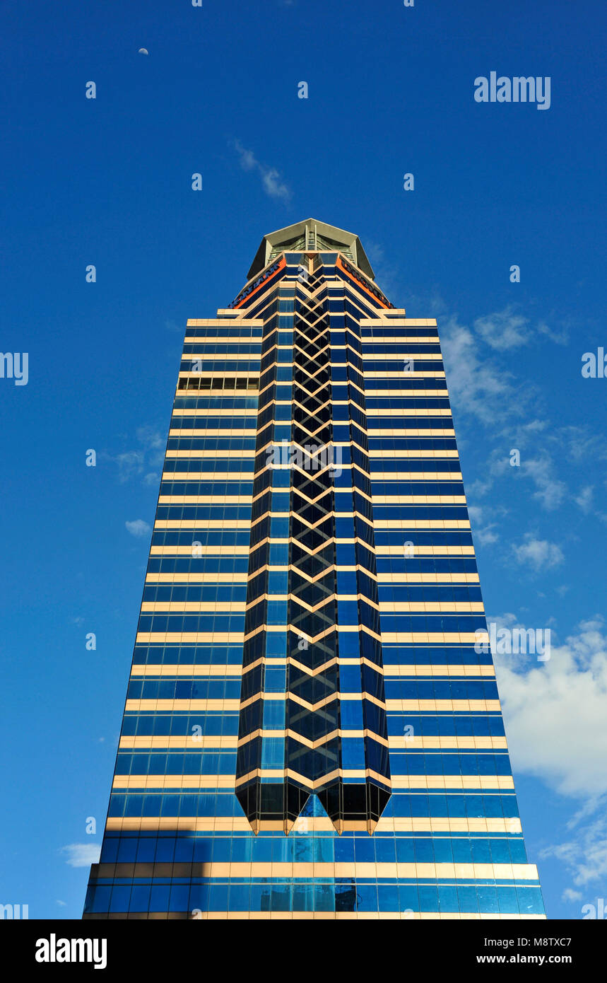 View of a modern building in Manila, Philippines, with the moon above ...